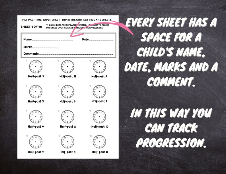 Half-past Time Telling Time Worksheets Primary School TA in Control ...