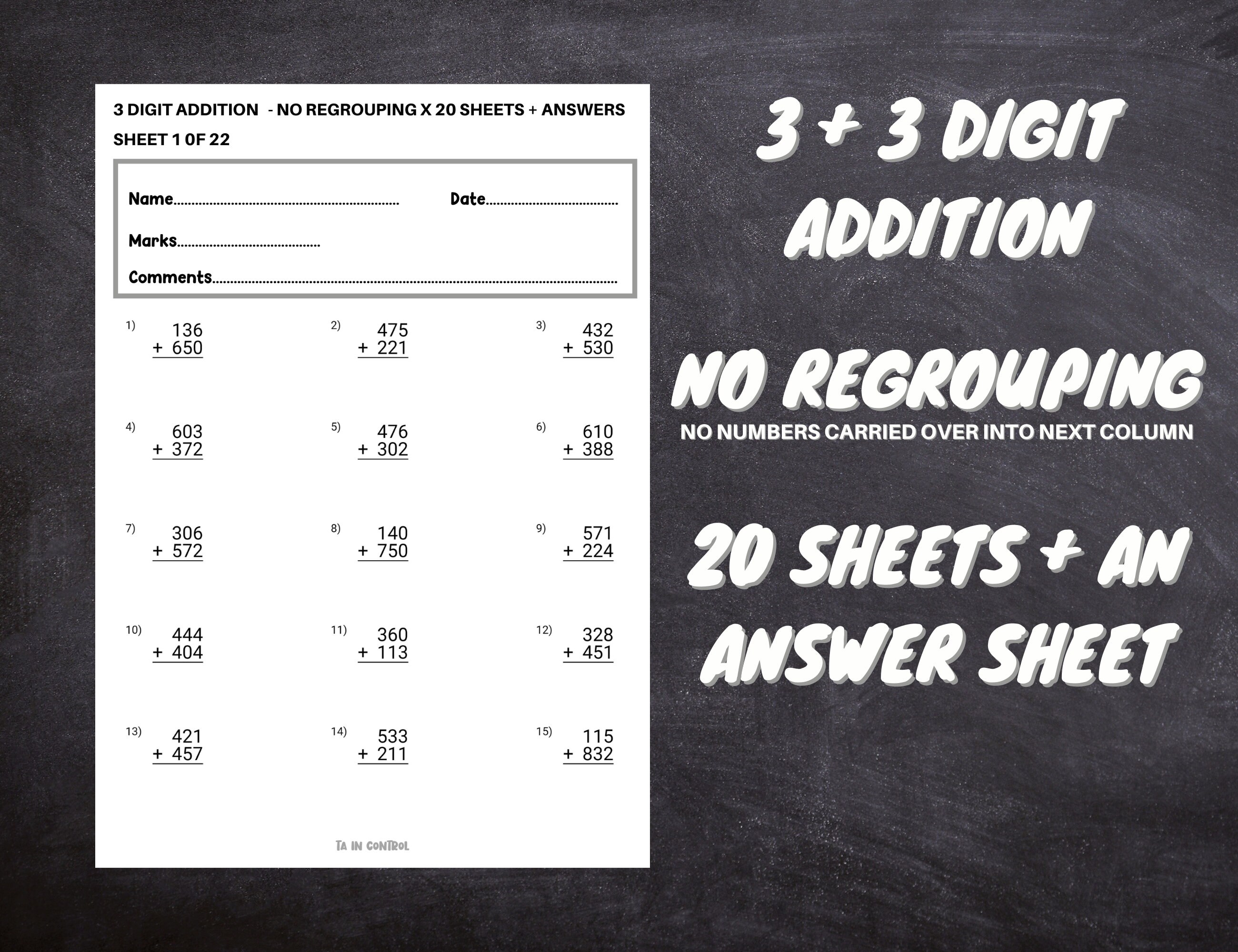 1 2 and 3 Digit Addition No Regrouping Adding Worksheets - Etsy