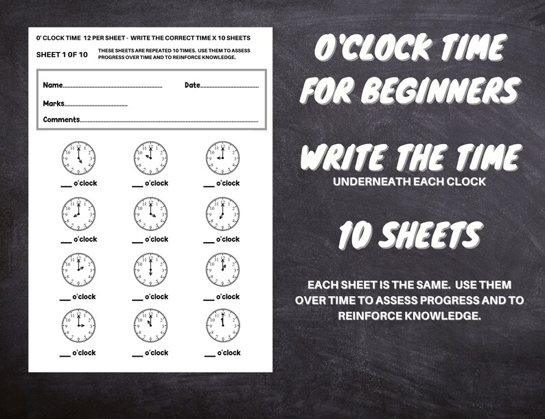 O Clock Time - Telling Time Worksheets - Primary School - TA in Control ...
