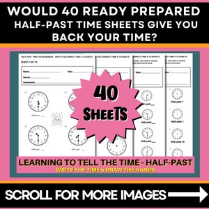 Half-past Time - Telling Time Worksheets - Primary School - TA in ...