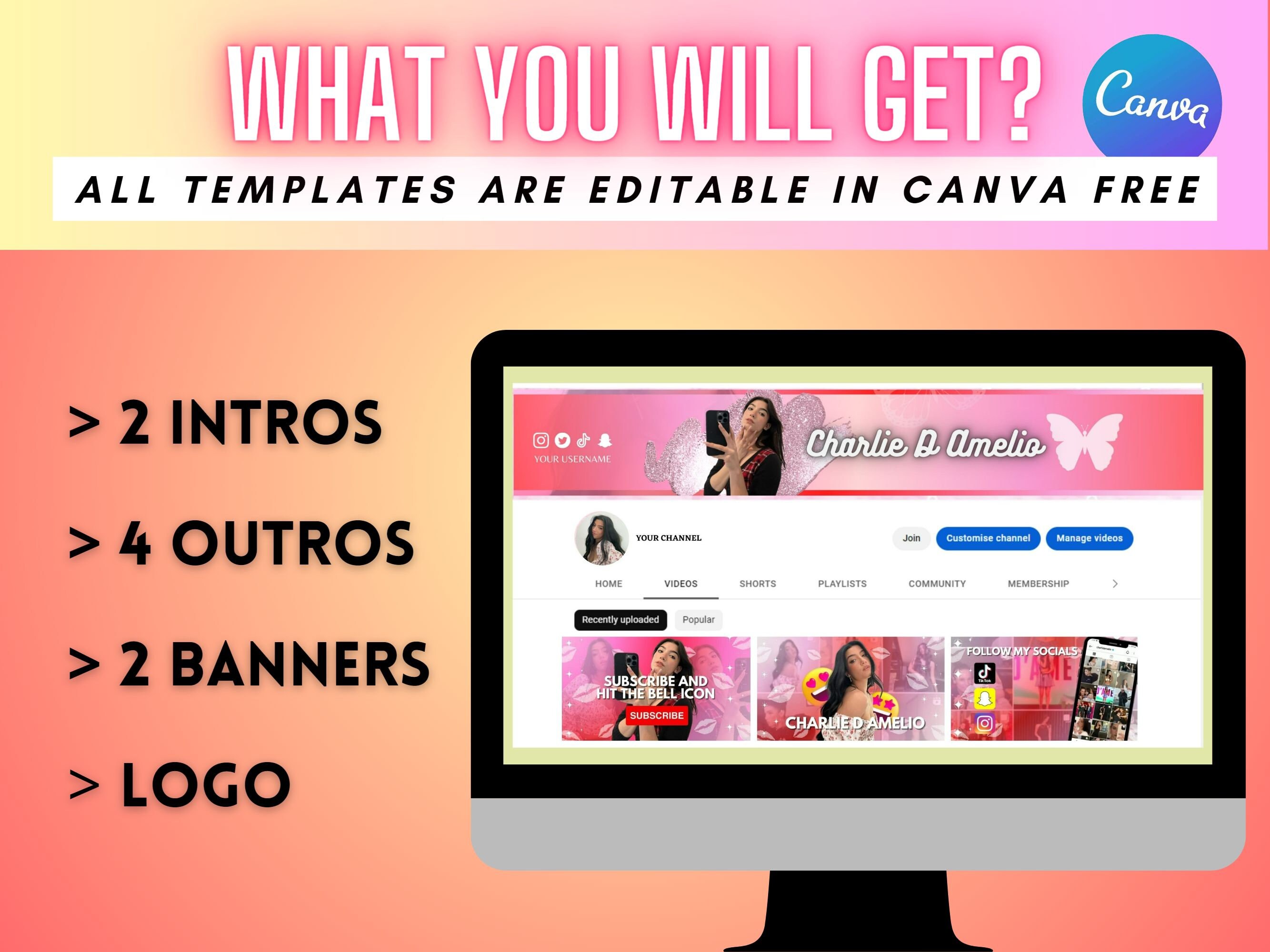 Editable Animated Intro & Outro, Channel Banner and Logo Trendy Youtube ...