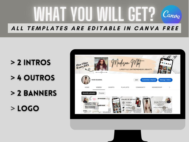 Editable Animated Intro & Outro, Channel Banner and Logo Trendy Youtube Intros Youtube Branding ...