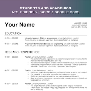 Academic CV Template | Master/phd Application | Students + Researchers ...