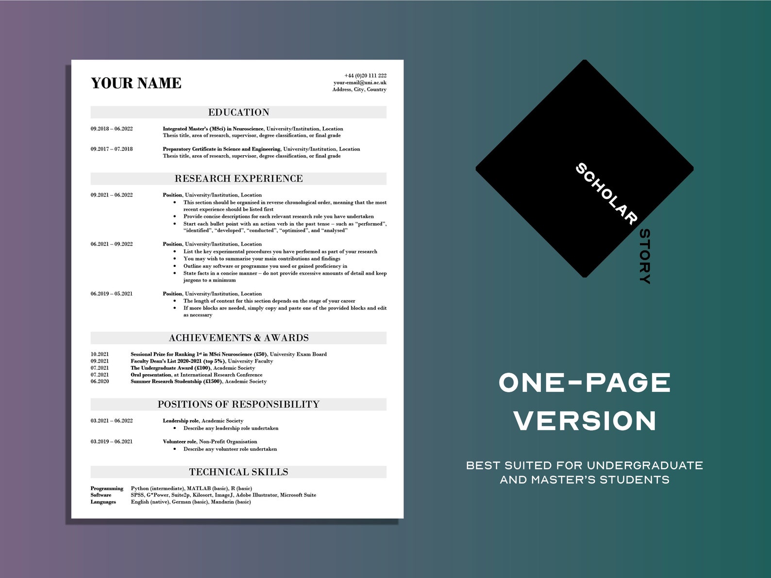 Academic CV Template | Master/phd Application | Students + Researchers ...