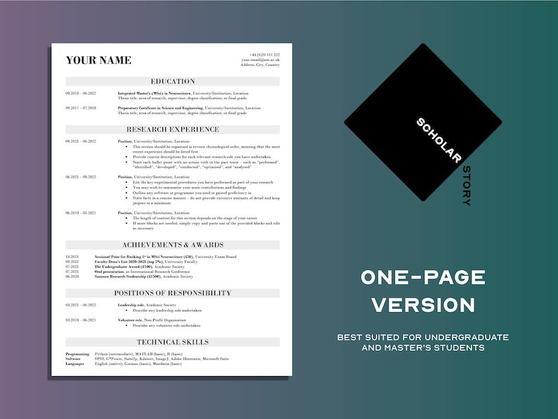 Academic CV Template | Master/phd Application | Students + Researchers ...