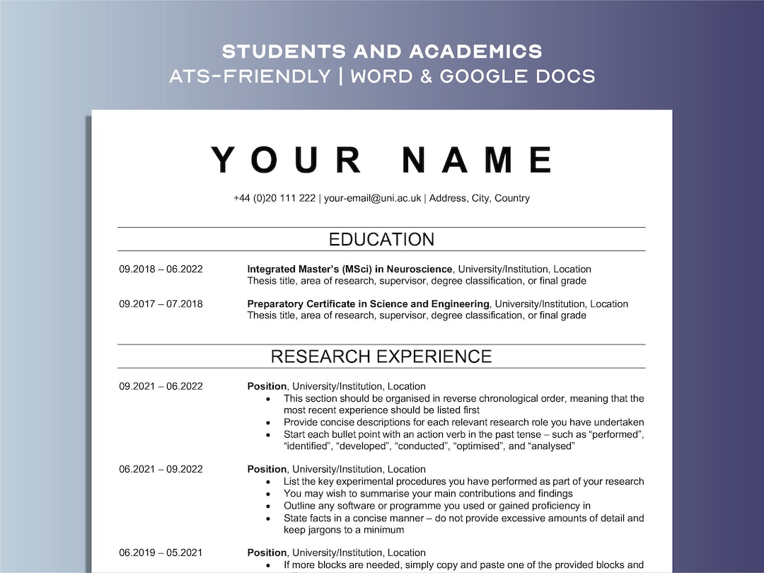 Academic CV Template | Master/phd Application | Students + Researchers ...
