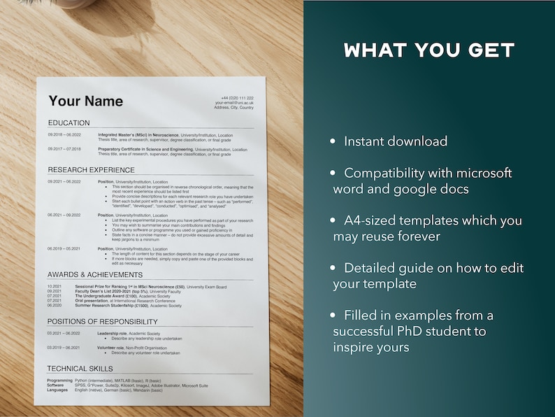 Academic CV Template | Master/phd Application | Students + Researchers ...