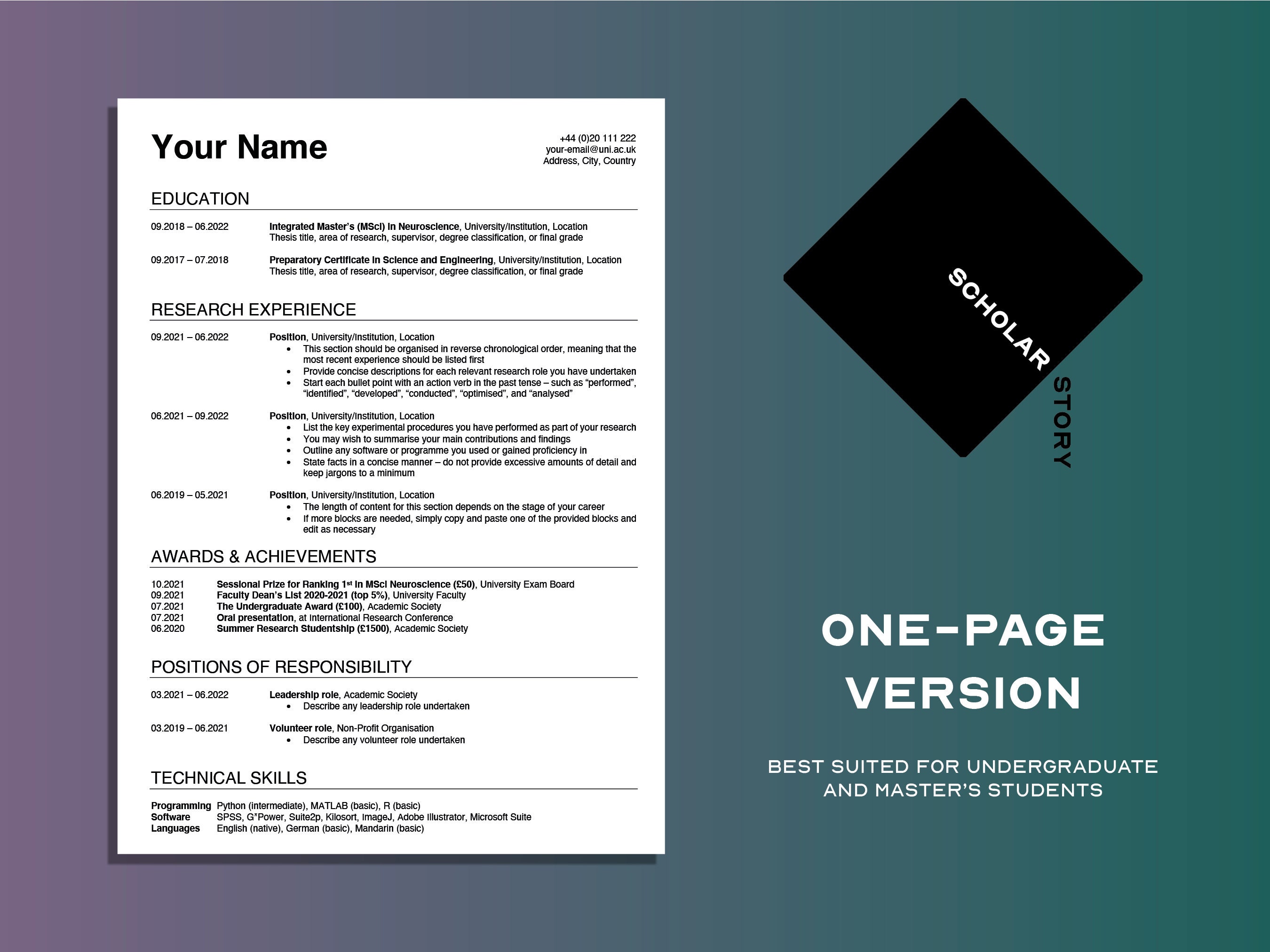 Academic CV Template | Master/phd Application | Students + Researchers ...