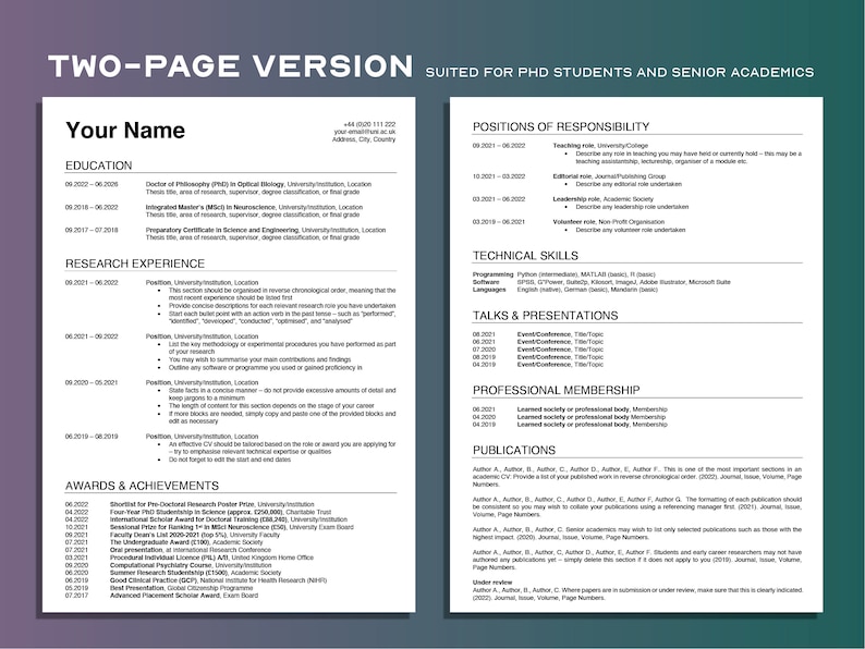 Academic CV Template | Master/phd Application | Students + Researchers ...