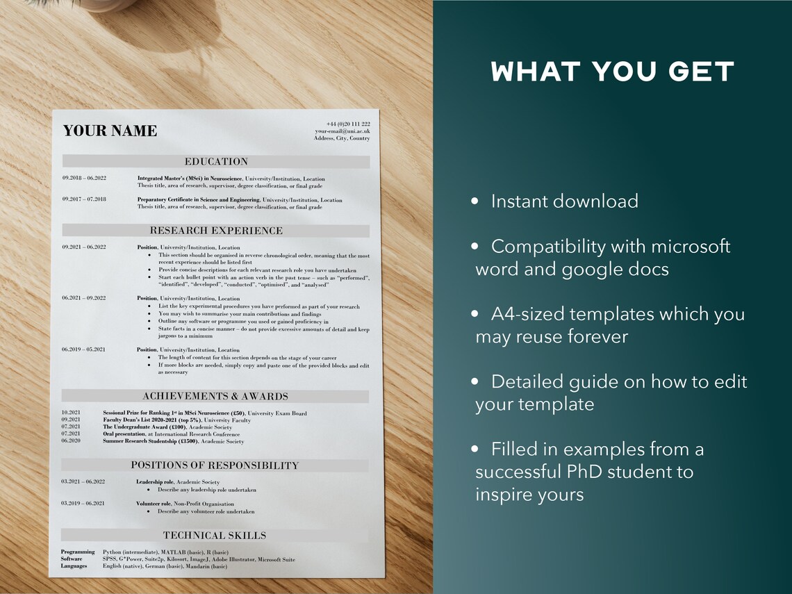 Academic CV Template | Master/phd Application | Students + Researchers ...