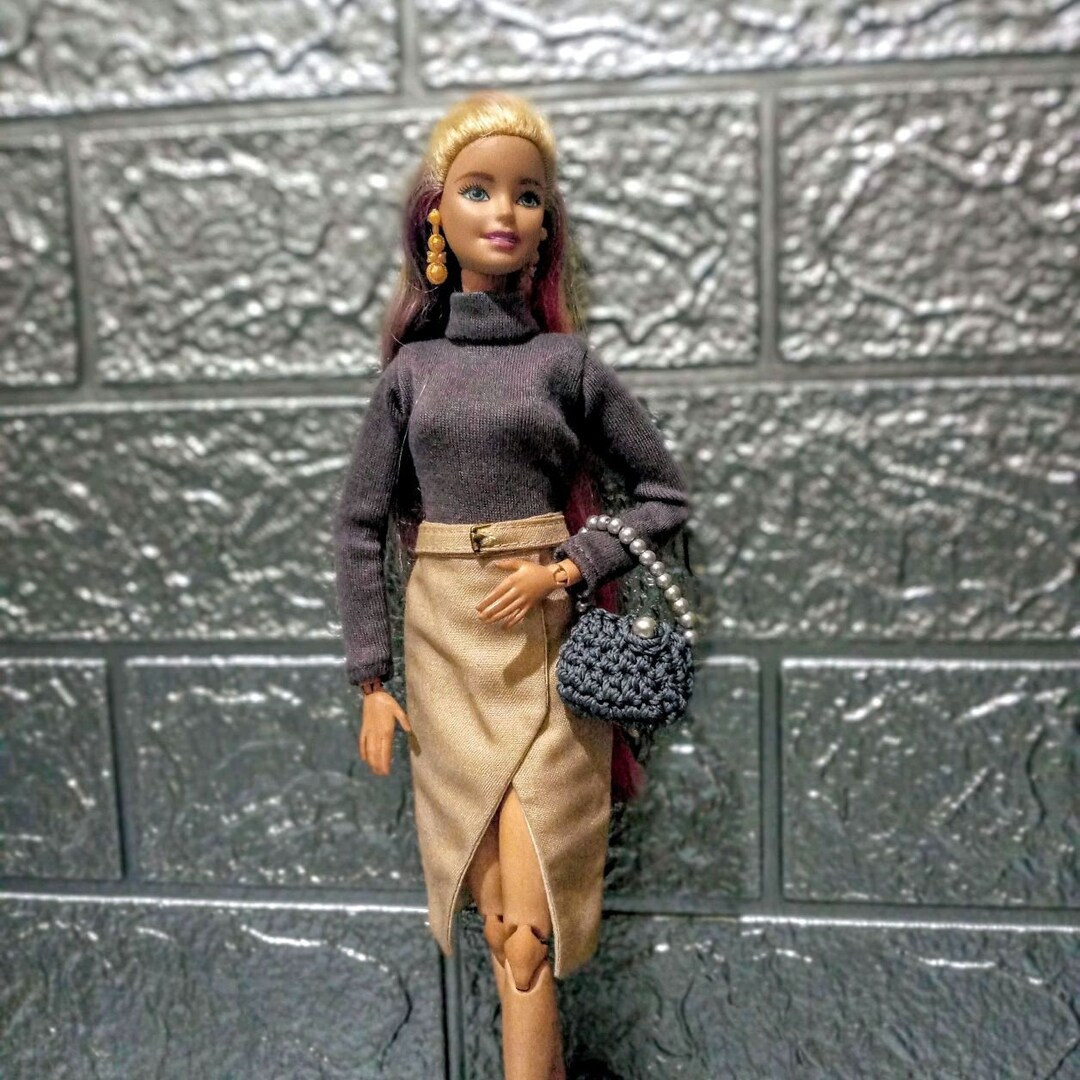 Doll Clothes Semi Formal Dress, Elastic Long Sleeve Shirt Skirt Set ...