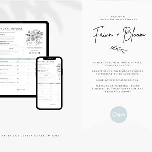 Canva Wedding Event Floral Invoice Fawn Bloom - Etsy