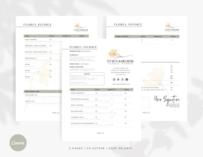 Canva Wedding & Event Proposal Invoice Template - for Florists, Wedding ...