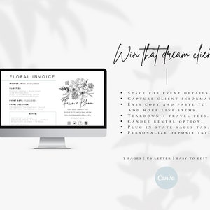 Canva Wedding Event Floral Invoice Fawn Bloom - Etsy