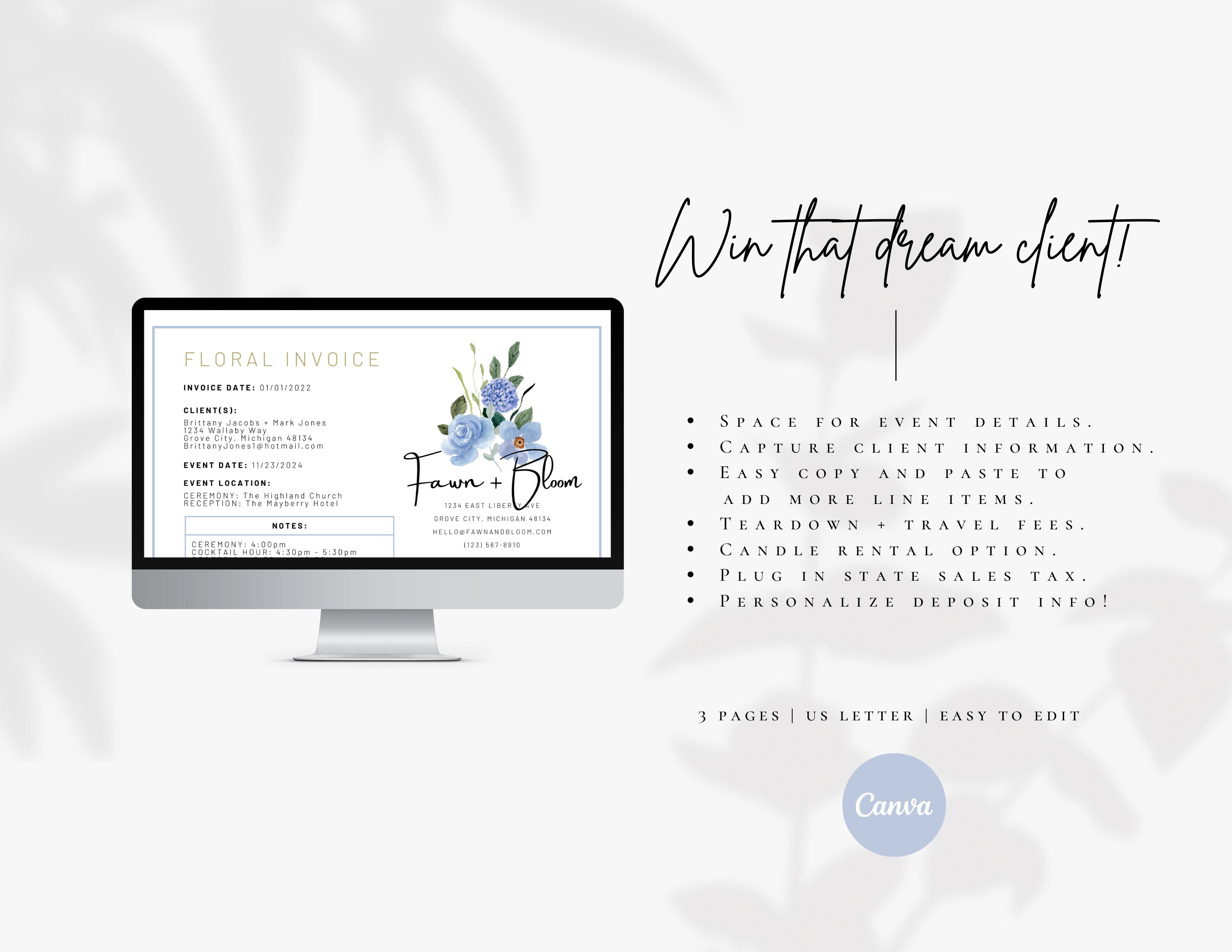 Canva Wedding & Event Invoice Template - for Florists, Wedding ...