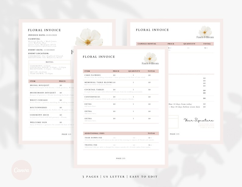 Canva Wedding & Event Proposal Invoice Template - for Florists, Wedding ...