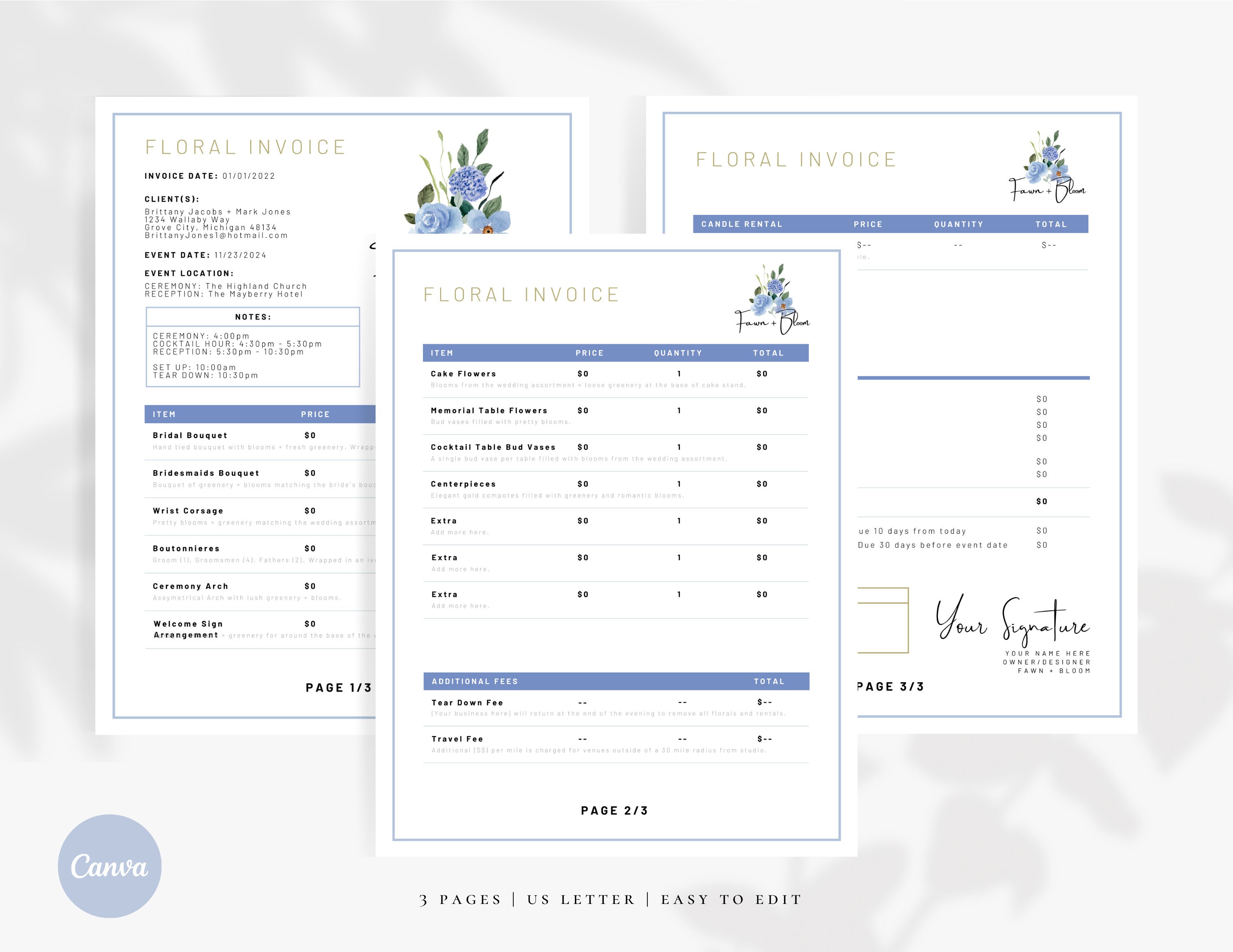 Canva Wedding & Event Invoice Template - for Florists, Wedding ...