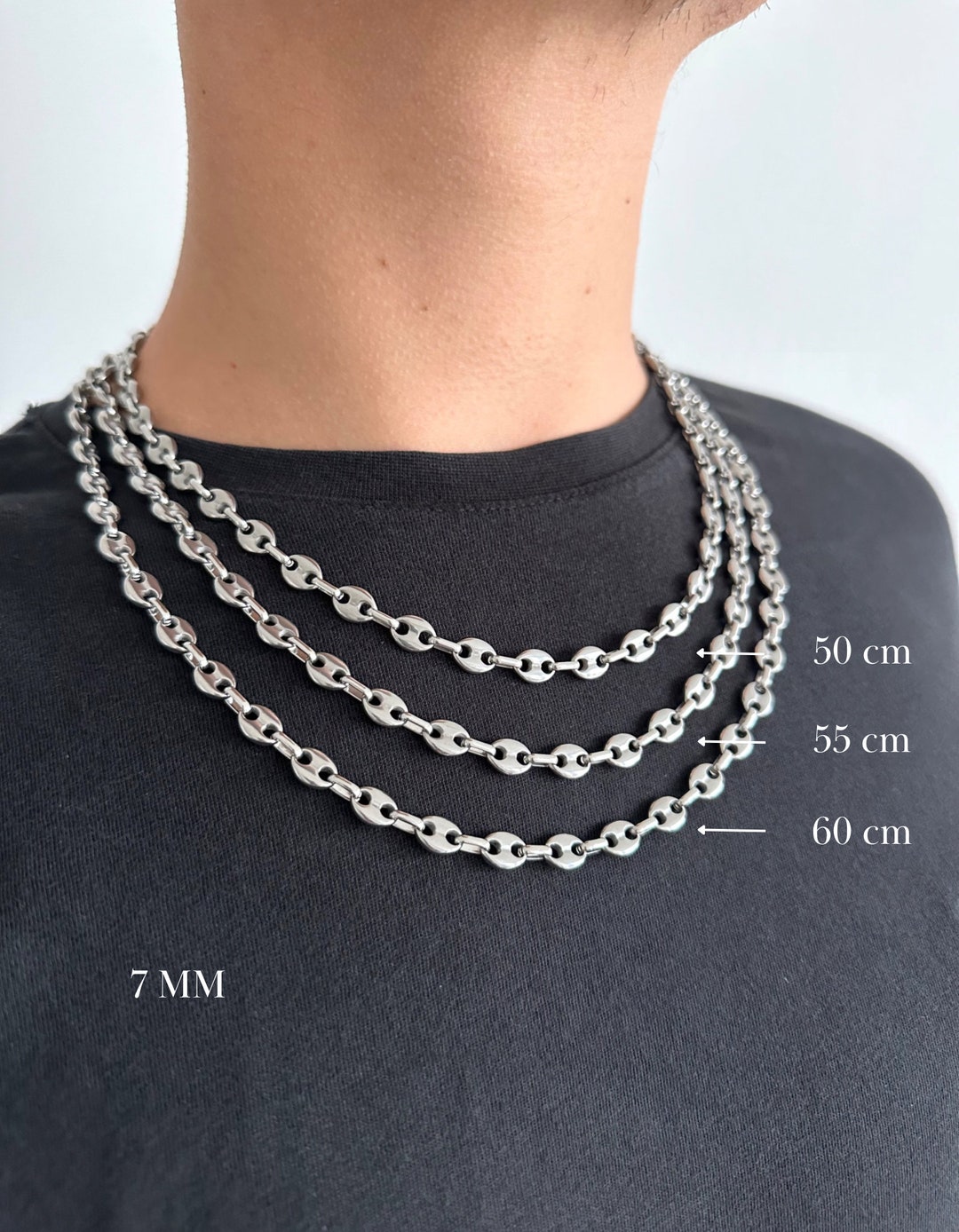 Stainless Steel Chain Silver Coffee Bean Mesh Necklace Christmas Gift ...