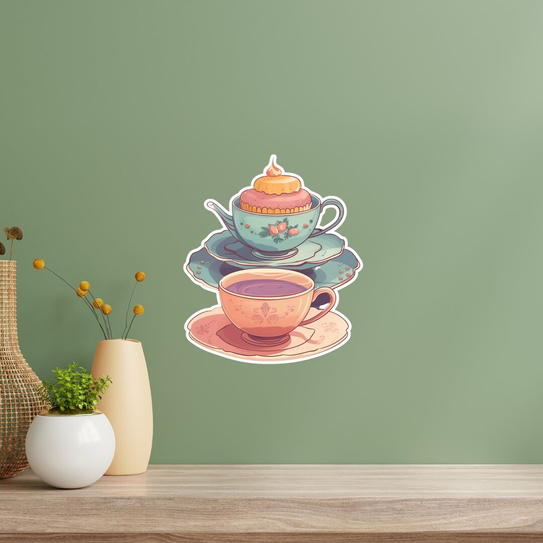 Kidcore Sticker, Cute Tea Party Decor, Teacup Sticker, Water Bottle ...