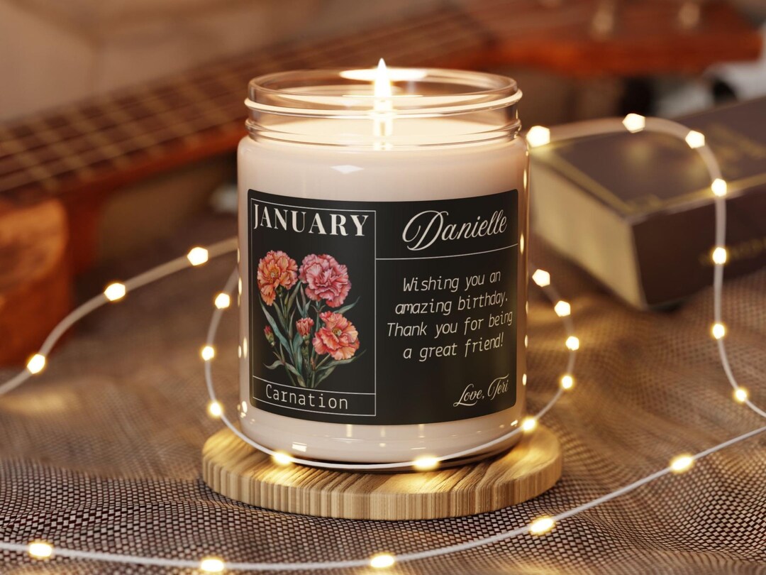 Personalized Birth Flower Candle, Custom Message Birth Month Gift for ...