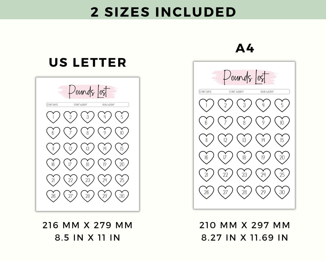Pounds Lost Printable, 30 Pound Weight Loss Tracker, Instant Digital ...