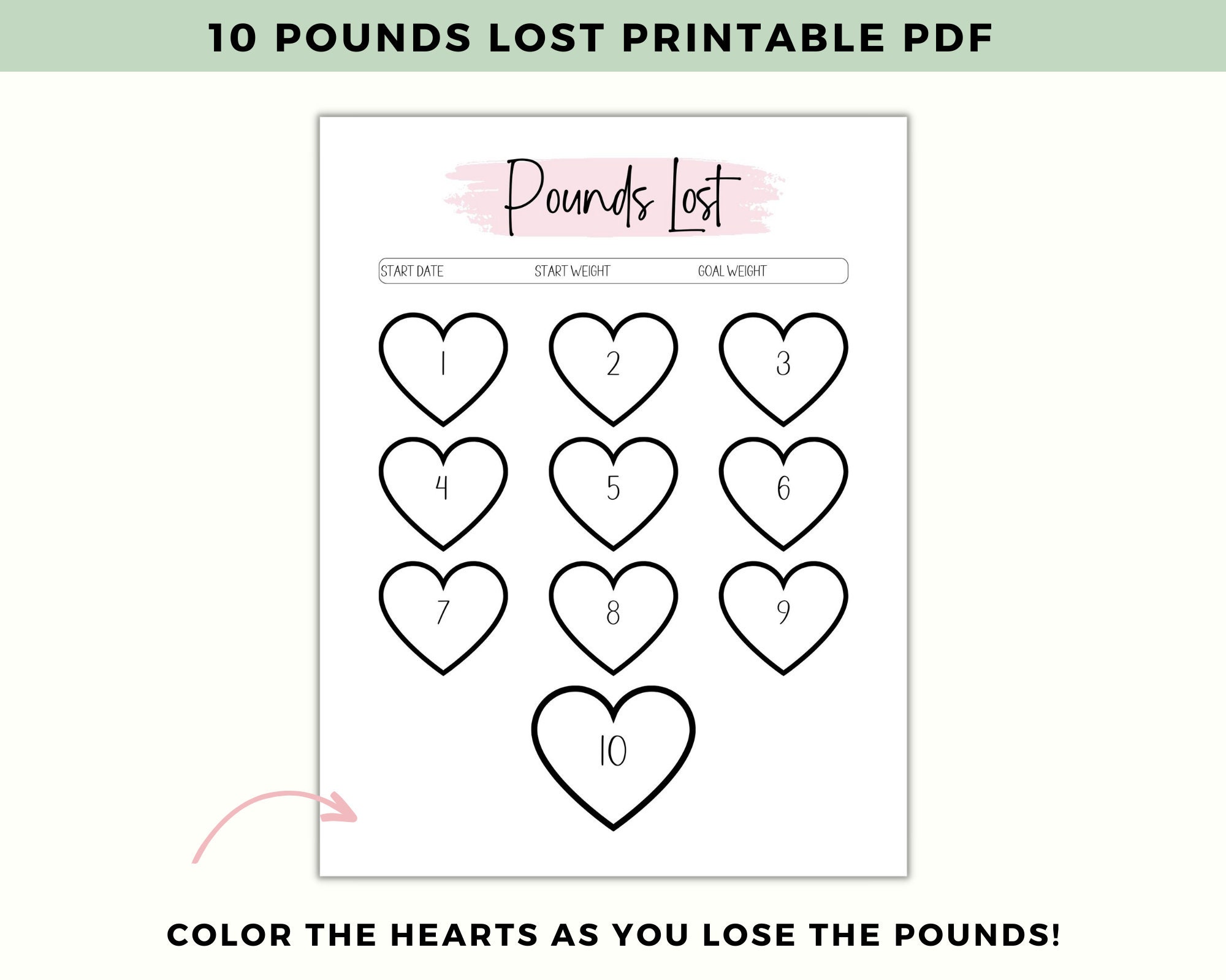 Pounds Lost Printable PDF, 10 Pound Weight Loss Tracker, Instant ...