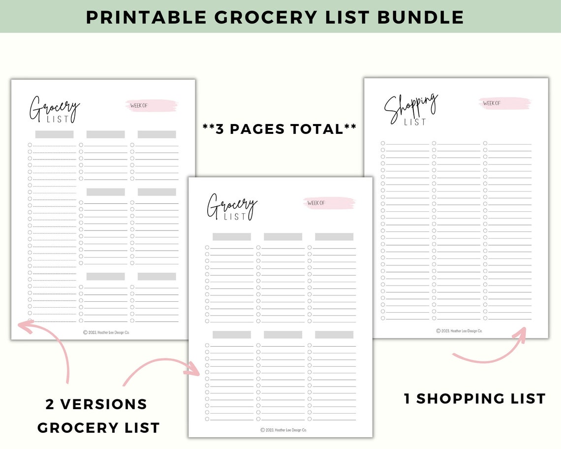 Grocery List Printable Template, Bundle of 3, Digital Download PDF ...