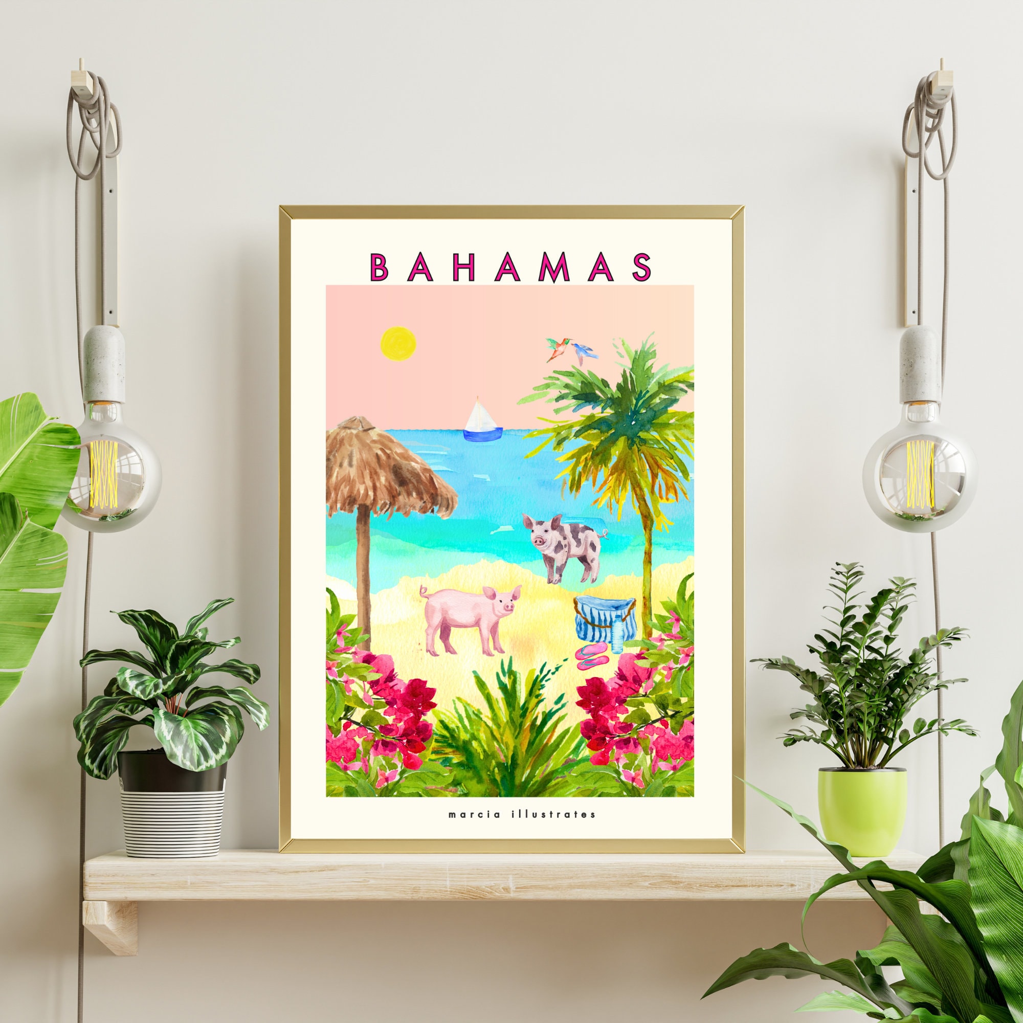 Exuma Bahamas Wall Art, Exuma Pigs Illustration, Exuma Caribbean Print, the Bahamas Art, Bahamas ...