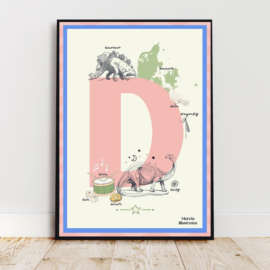 Letter D Illustrated Alphabet Print, Eclectic Nursery Art, Letter D ...