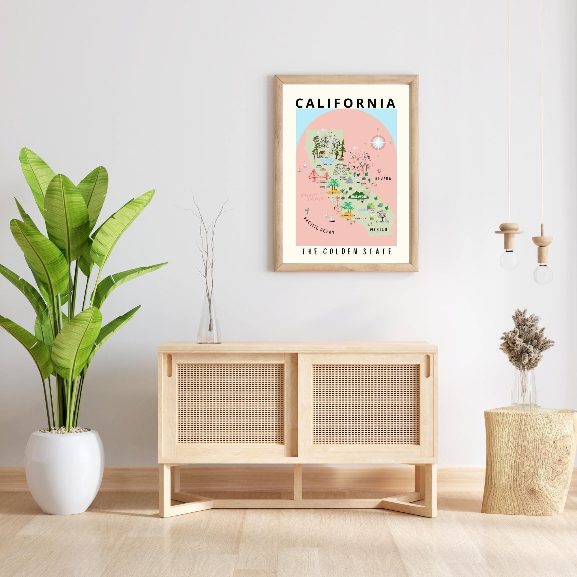 California Map Pink California Poster Illustrated Landmark - Etsy