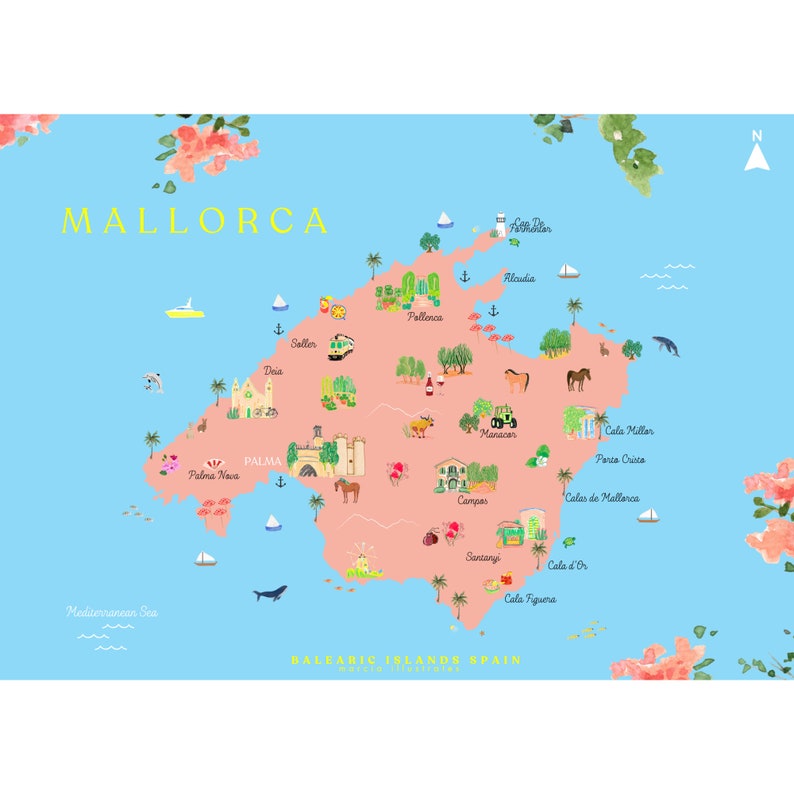 Mallorca Illustrated Map, Mallorca Map, Majorca Spain Map, Mallorca ...