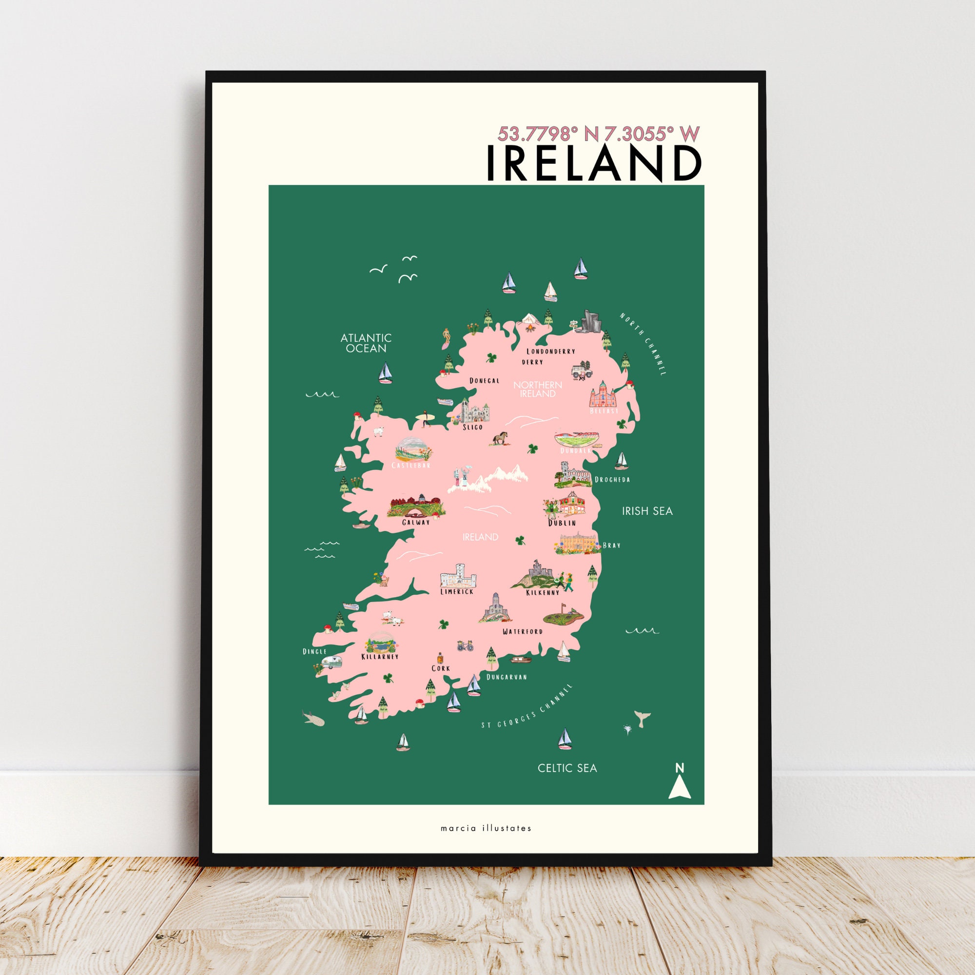 Ireland Illustrated Map, A4 Ireland Map, Ireland Print, Pictorial Map ...
