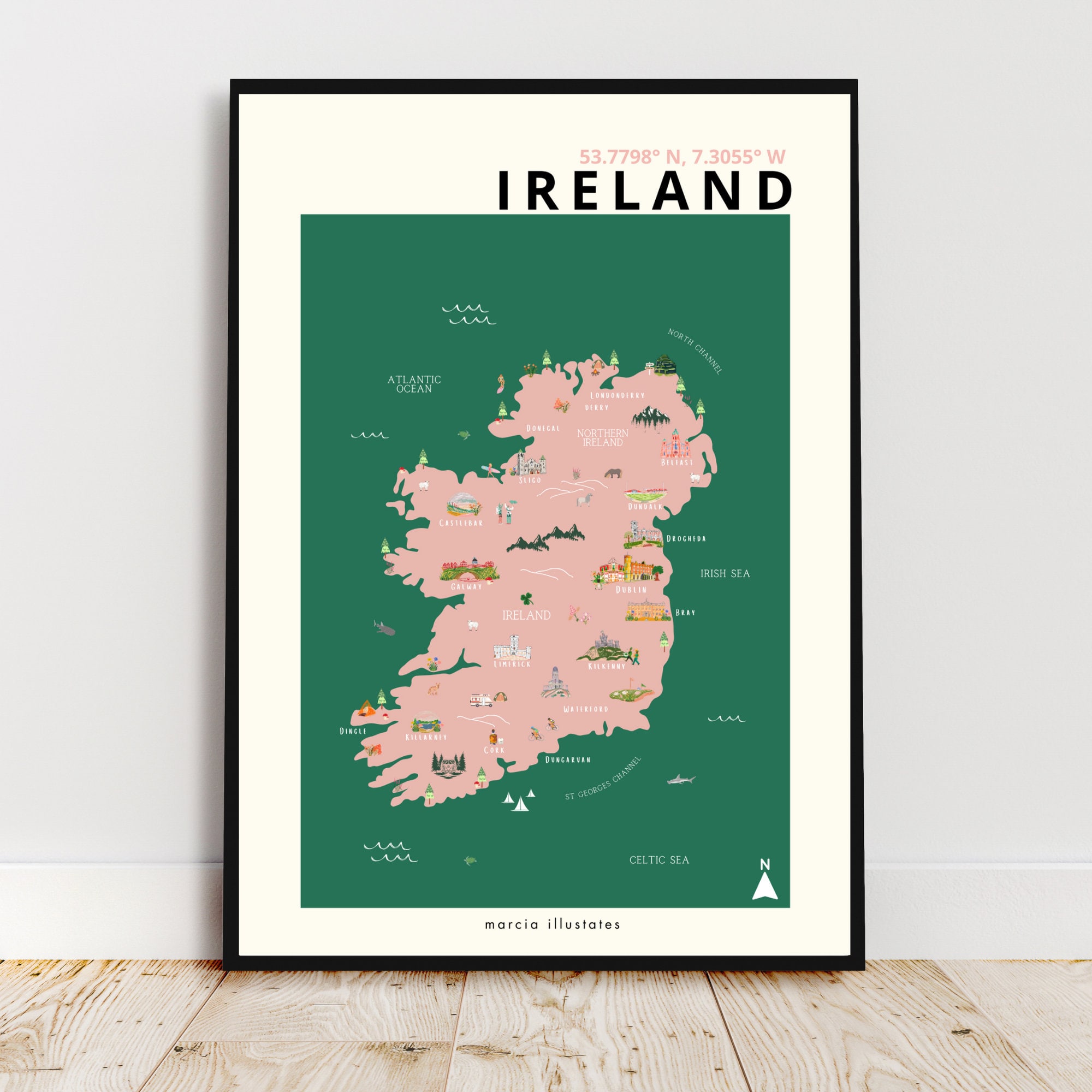 Ireland Illustrated Map A4 Ireland Map Ireland Print - Etsy Ireland