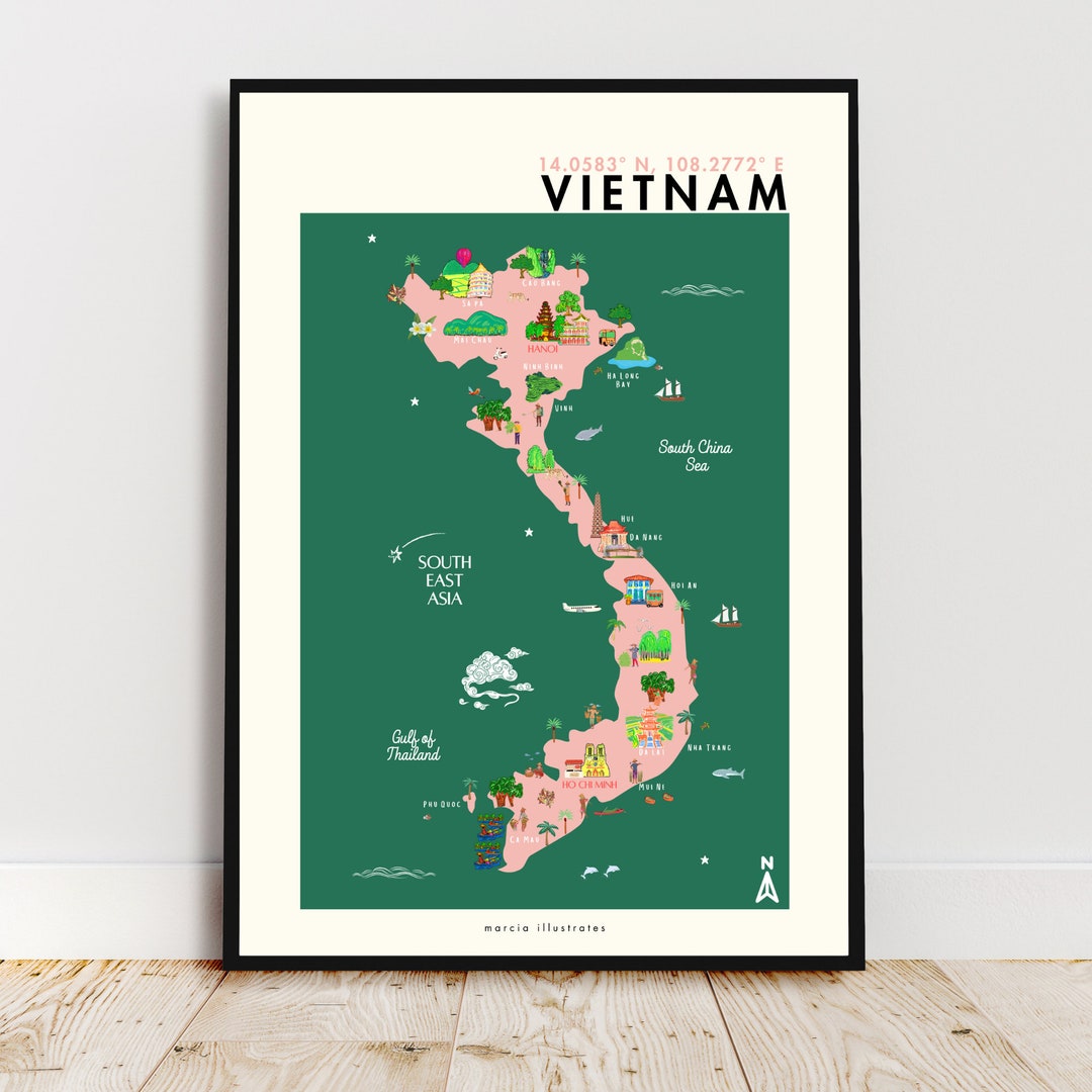 Vietnam Illustrated Map, A4 Vietnam Map, Vietnam Print, Pictorial Map ...