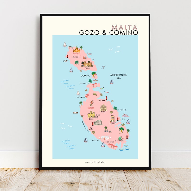 Malta Illustrated Map, A4 Malta Map, Malta Print, Pictorial Map of ...