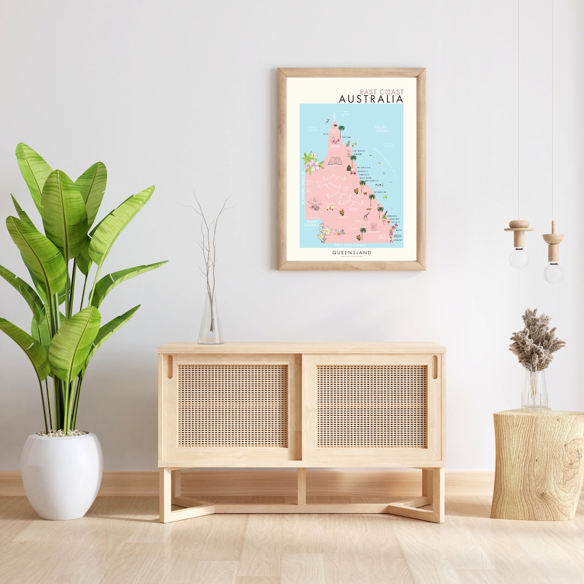 Queensland Map, Australia Poster, Illustrated Landmark Map, East Coast ...