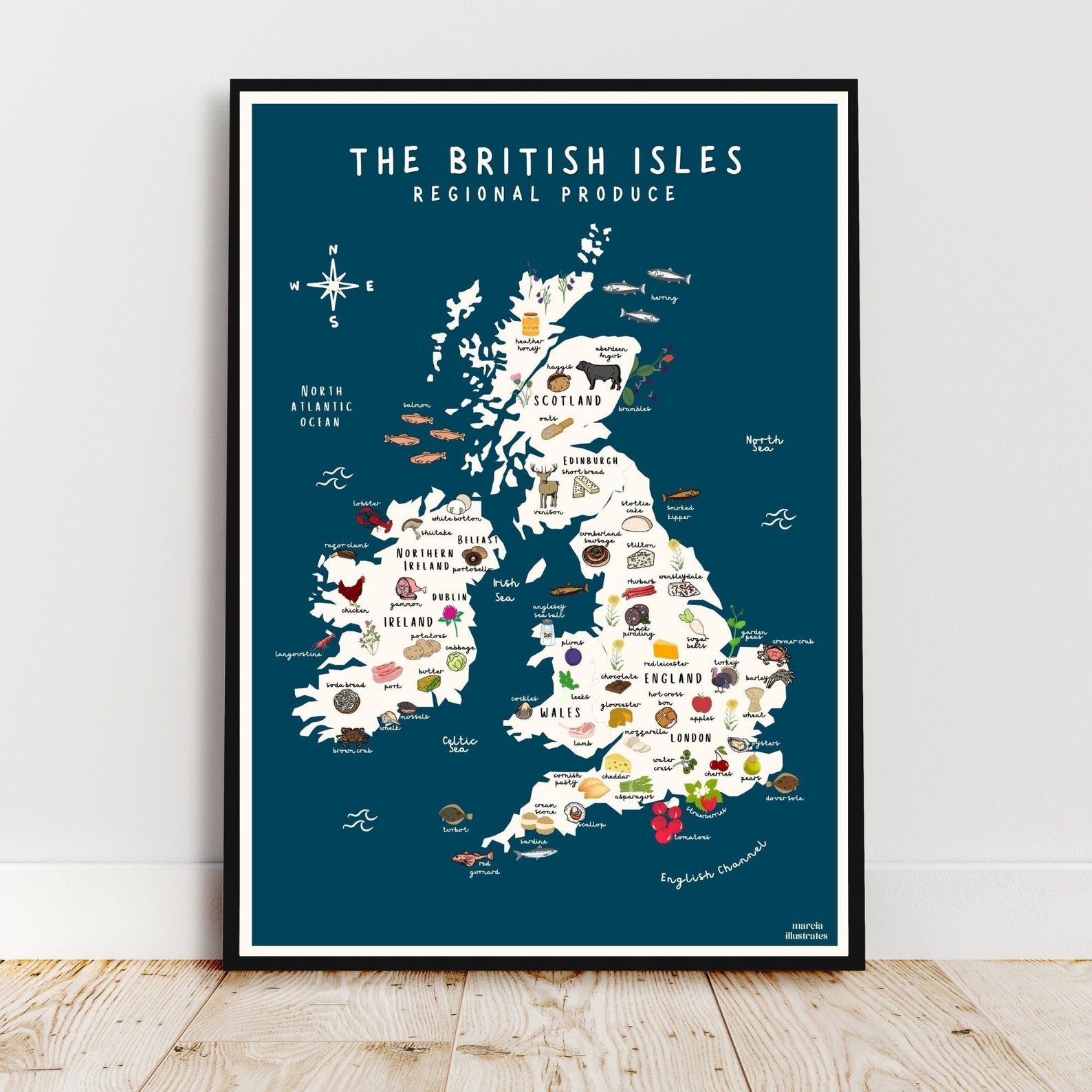 The British Isles Map, UK Food Map, UK Food Produce Map, UK Illustrated ...