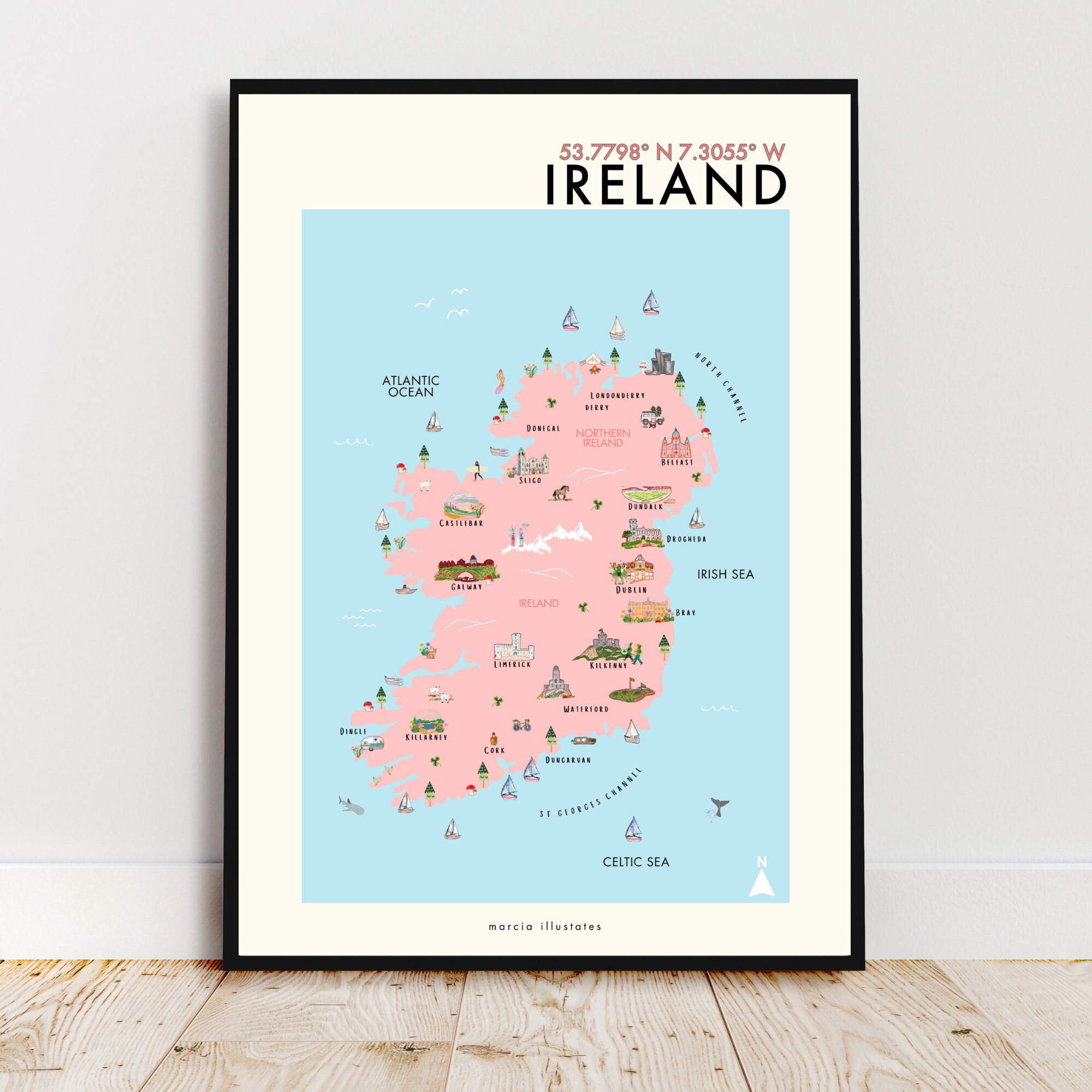 Ireland Illustrated Map, A4 Ireland Map, Ireland Print, Pictorial Map of Ireland, Ireland Travel ...