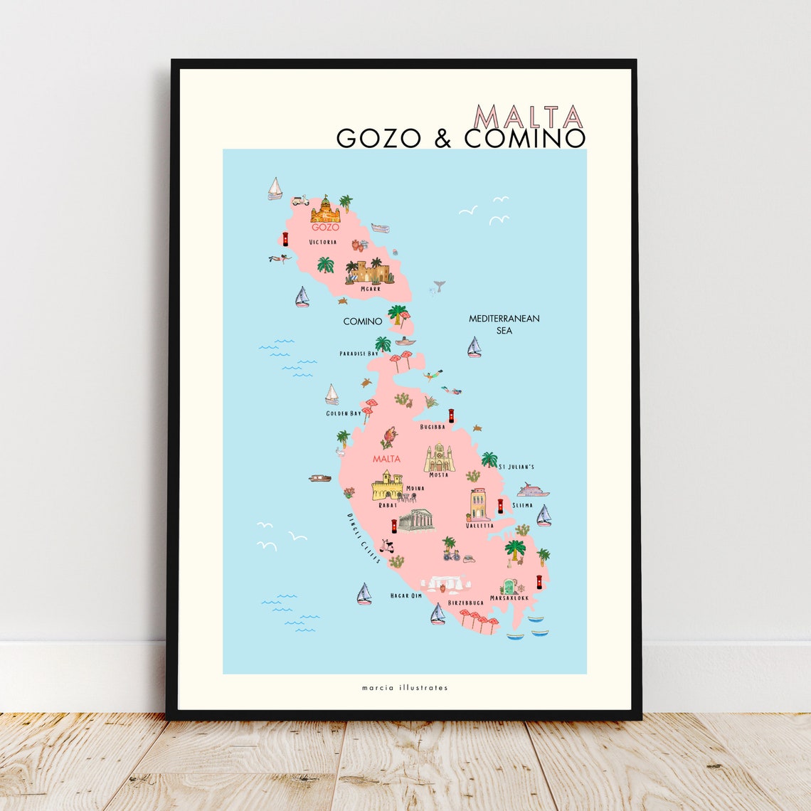 Malta Illustrated Map, A4 Malta Map, Malta Print, Pictorial Map of ...