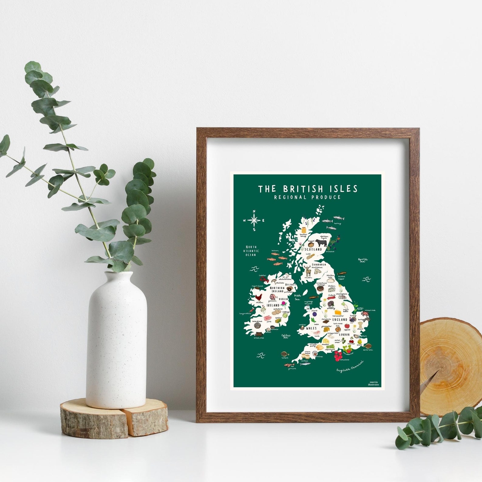 The British Isles Map, UK Food Map, UK Food Produce Map, UK Illustrated ...