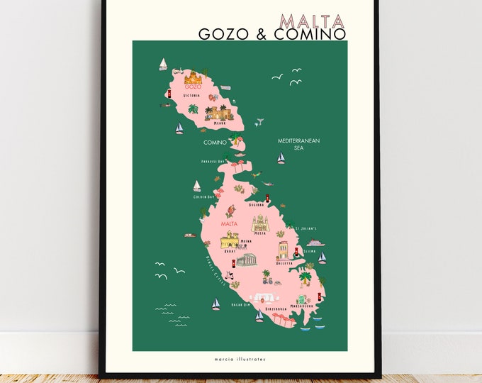 Malta Illustrated Map, A4 Malta Map, Malta Print, Pictorial Map of ...