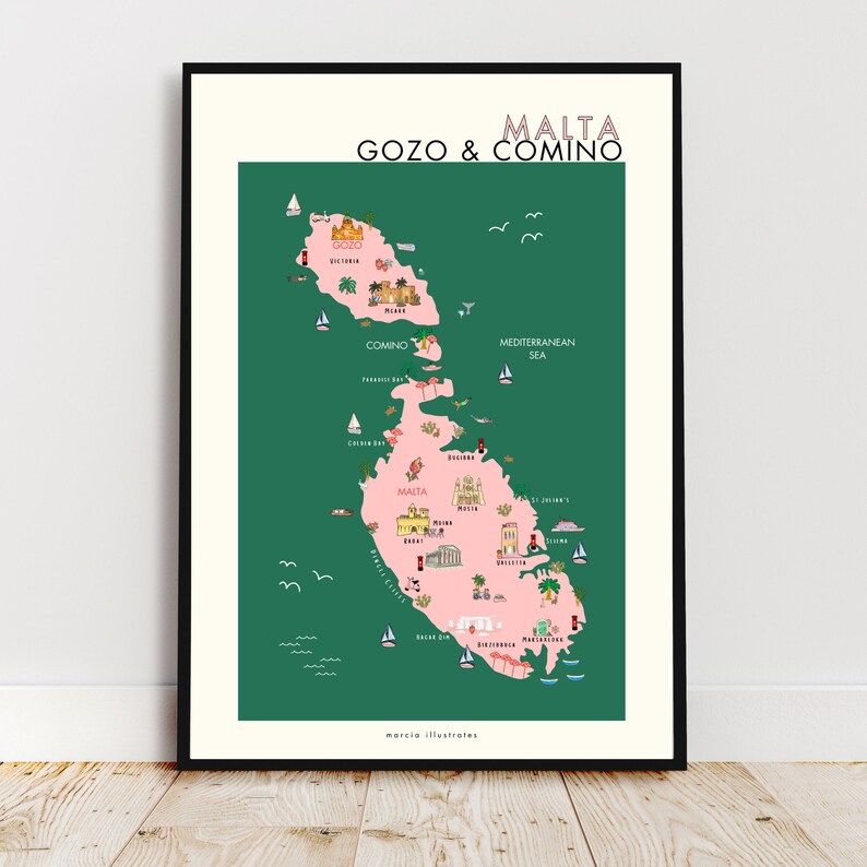 Malta Illustrated Map, A4 Malta Map, Malta Print, Pictorial Map of ...