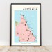 Queensland Map, Australia Poster, Illustrated Landmark Map, East Coast ...