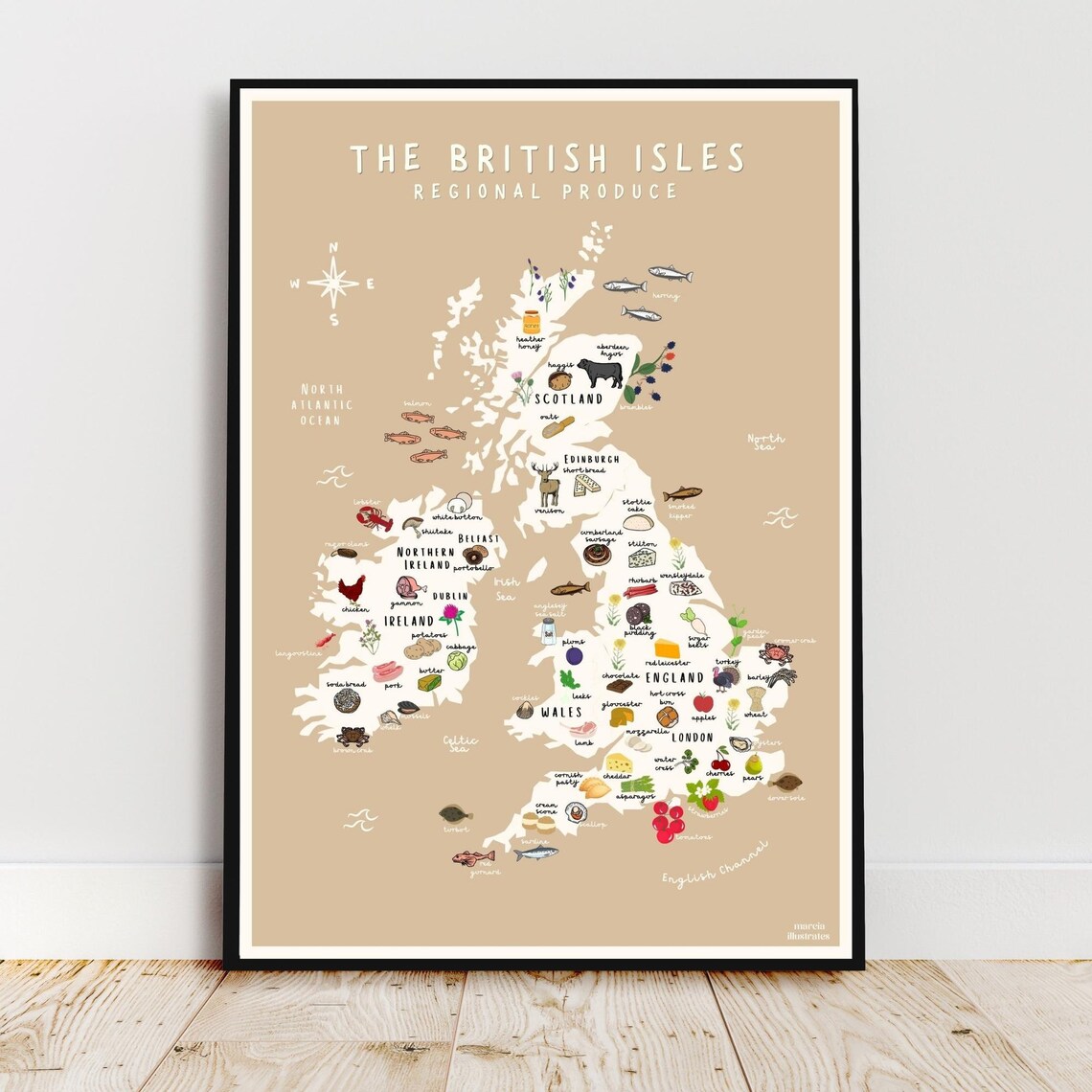 The British Isles Map, UK Food Map, UK Food Produce Map, UK Illustrated ...