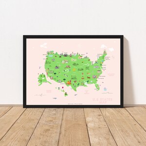 US Illustrated Map, A4 Us Map, Usa Print, Pictorial Map of Usa, US ...