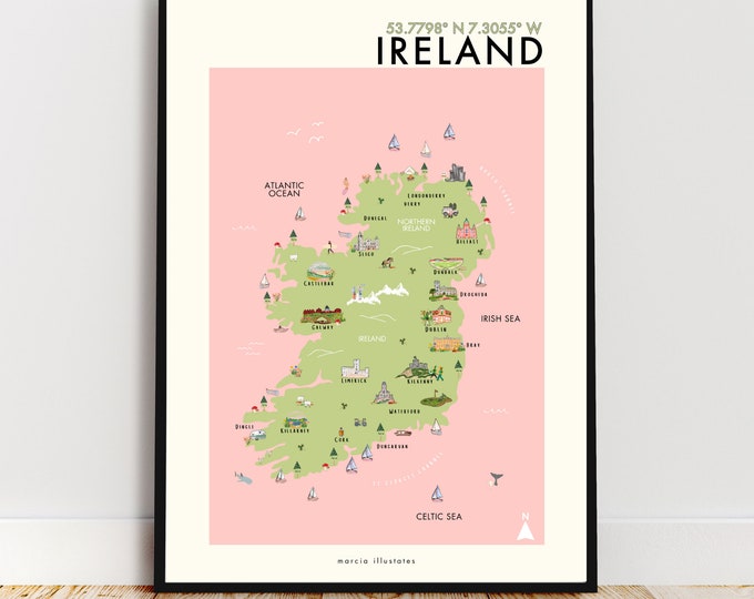 Ireland Illustrated Map, A4 Ireland Map, Ireland Print, Pictorial Map ...