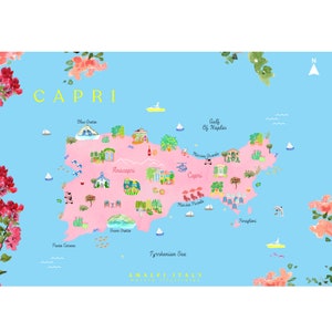 Capri Illustrated Map, Capri Map, Capri Italy Map, Capri Amalfi ...