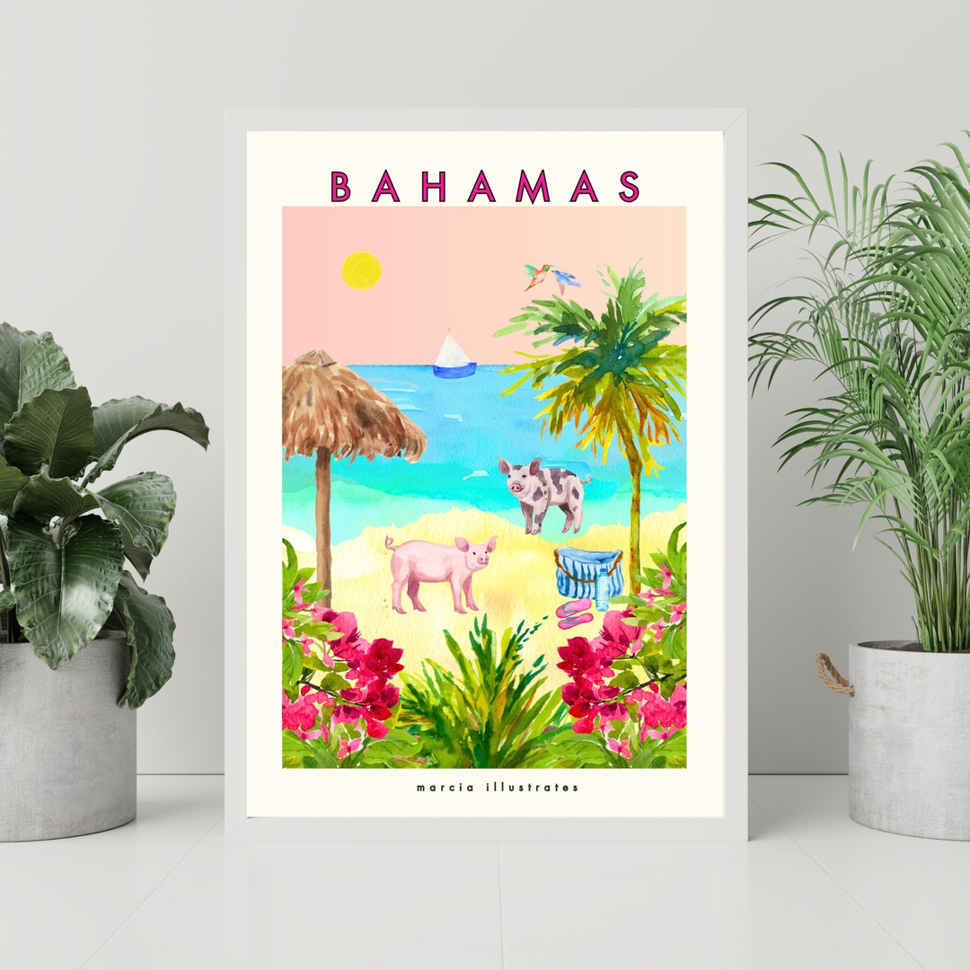 Exuma Bahamas Wall Art, Exuma Pigs Illustration, Exuma Caribbean Print ...