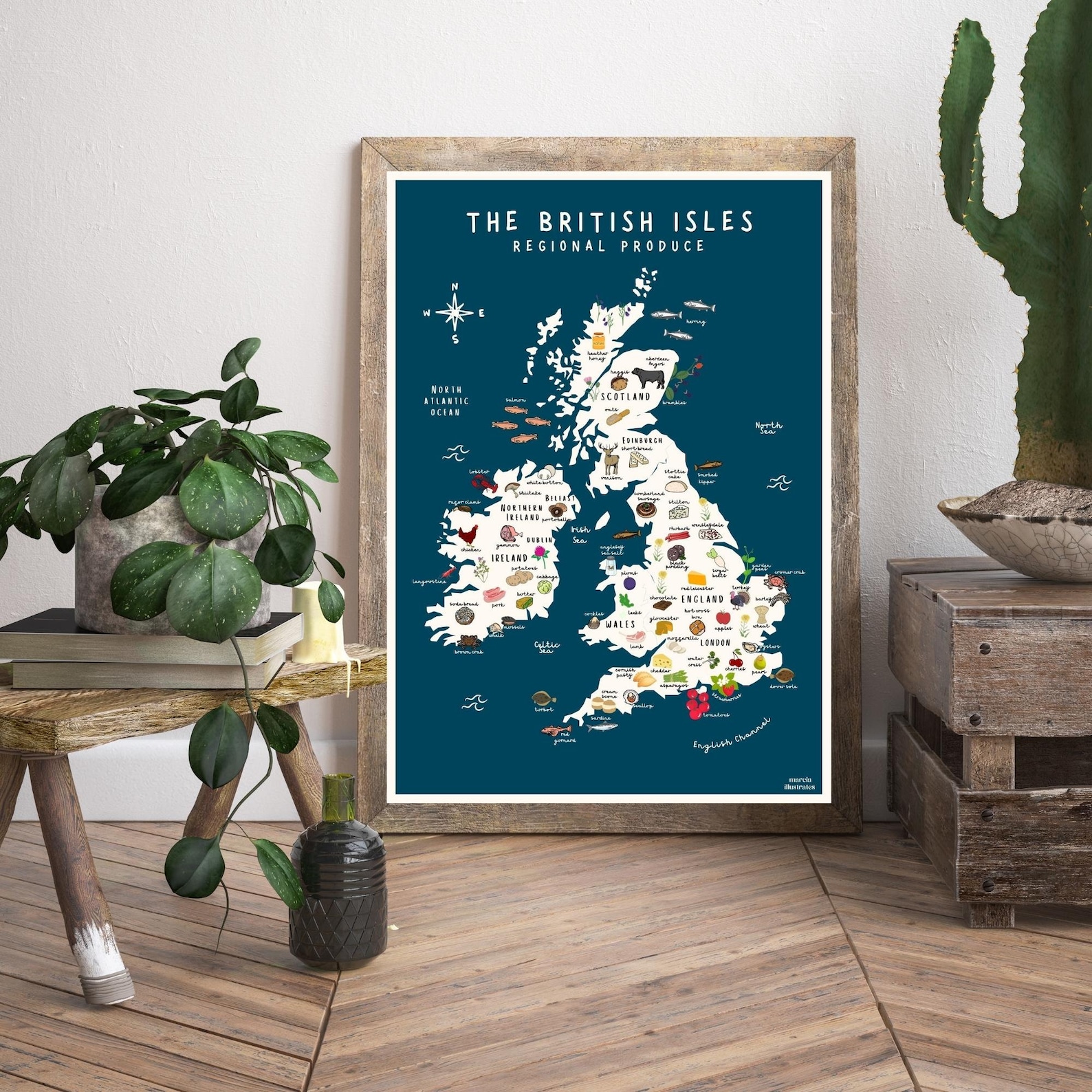 The British Isles Map, UK Food Map, UK Food Produce Map, UK Illustrated ...