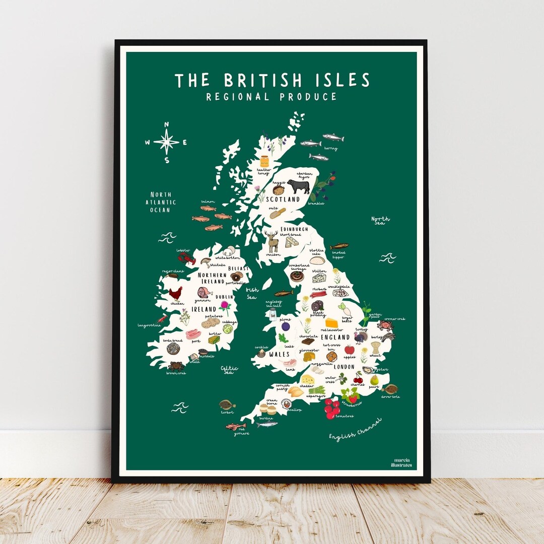 The British Isles Map, UK Food Map, UK Food Produce Map, UK Illustrated ...